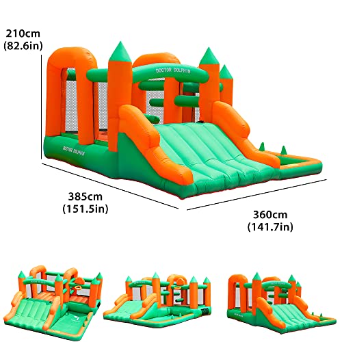 Doctor Dolphin Ball Pit Toddler Bounce House Inflatable Jump and Slide Bouncer Nature Green Bouncy House with Blower for Kids 2-12