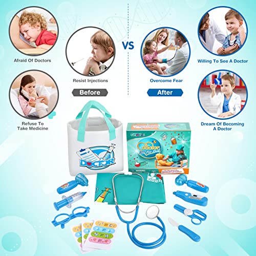 GIFTINBOX Doctor Kit for Kids, Doctor Playset for Kids, Girls and Boys, Medical Kit for Kids with Real Stethoscope, Doctor Role Play Costumes Pretend Dress Up Set for Kids Age 3-8