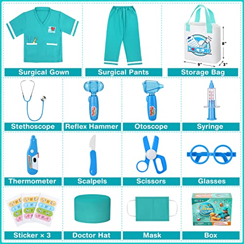 GIFTINBOX Doctor Kit for Kids, Doctor Playset for Kids, Girls and Boys, Medical Kit for Kids with Real Stethoscope, Doctor Role Play Costumes Pretend Dress Up Set for Kids Age 3-8