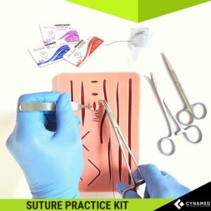 Dr.Stitch Suture Practice Kit for Medical Students - Suture Kit Includes Tool Kit, Large Silicone Suture Pad with Pre-Cut Wounds, and Mixed Suture Threads with Needles (43PC Practice Kit)