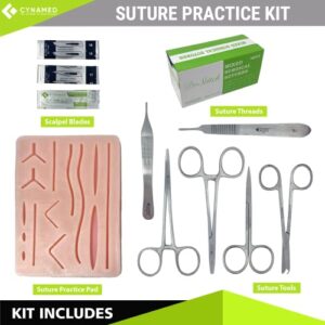 Dr.Stitch Suture Practice Kit for Medical Students - Suture Kit Includes Tool Kit, Large Silicone Suture Pad with Pre-Cut Wounds, and Mixed Suture Threads with Needles (43PC Practice Kit)