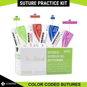 Dr.Stitch Suture Practice Kit for Medical Students - Suture Kit Includes Tool Kit, Large Silicone Suture Pad with Pre-Cut Wounds, and Mixed Suture Threads with Needles (43PC Practice Kit)