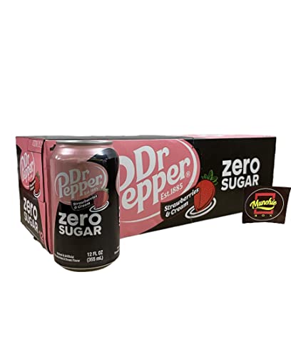 Dr Pepper Strawberry and Cream - Munchie Box Stash (Zero Sugar, Pack of ( 12 ) 12 Oz Cans)