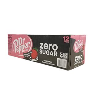 Dr Pepper Strawberry and Cream - Munchie Box Stash (Zero Sugar, Pack of ( 12 ) 12 Oz Cans)