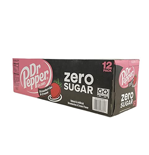 Dr Pepper Strawberry and Cream - Munchie Box Stash (Zero Sugar, Pack of ( 12 ) 12 Oz Cans)