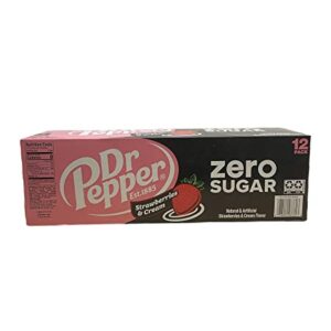 Dr Pepper Strawberry and Cream - Munchie Box Stash (Zero Sugar, Pack of ( 12 ) 12 Oz Cans)