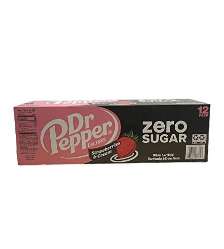 Dr Pepper Strawberry and Cream - Munchie Box Stash (Zero Sugar, Pack of ( 12 ) 12 Oz Cans)