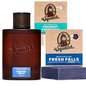 dr. squatch men’s cologne and natural bar soap – glacial falls natural cologne and fresh falls and coconut castaway men’s bar soap – smell like a crisp forest waterfall – natural cologne for men