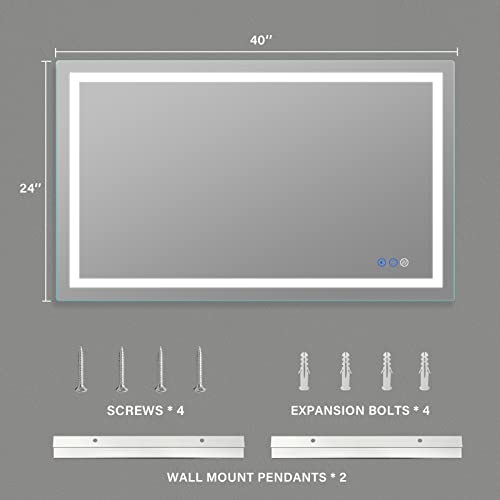 DR.LUX 40x24 Inch Bathroom Mirror with Lights, Ultra Bright LED Bathroom Mirror Wall Mounted Vanity Mirror Large Anti-Fog Area 3000K-6000K Adjustable Auto-Off Memory Housewarming Gift