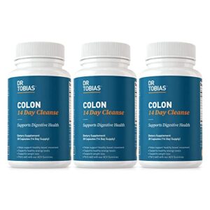 dr. tobias colon 14 day cleanse, supports healthy bowel movements, colon cleanse detox, advanced cleansing formula with fiber, herbs & probiotics, non-gmo, 3 bottles of 28 capsules each (1-2 daily)