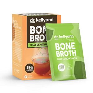 dr. kellyann bone broth collagen powder packets (7 servings, 1 box) – thai lemongrass, 16g protein/serving, 100% grass-fed hydrolyzed collagen powder, keto & paleo friendly