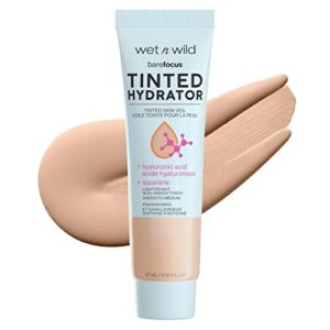 wet n wild bare focus tinted hydrator matte finish, light, oil-free, moisturizing makeup | hyaluronic acid | sheer to medium coverage