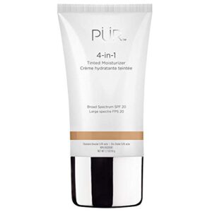 pÜr 4-in-1 tinted moisturizer with spf 20 – hydrating face moisturizer, primer, & foundation with shea butter, aloe vera & vitamin b3 – vegan friendly – free of paraben, gluten & bpa – almond