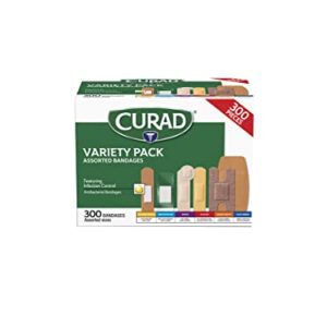 Curad Assorted Bandages Variety Pack 300 Pieces, Including Antibacterial, Heavy Duty, Fabric, and Waterproof Bandages