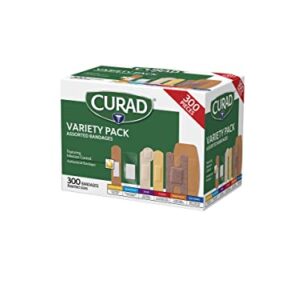 Curad Assorted Bandages Variety Pack 300 Pieces, Including Antibacterial, Heavy Duty, Fabric, and Waterproof Bandages