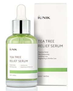 iunik tea tree 67% relief vegan facial serum clear skin acne-prone sensitive oily skin – plant-based ingredients centella asiatica soothing calming irritated breakout rosacea blemish korean skincare