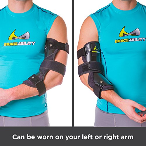 BraceAbility Cubital Tunnel Syndrome Elbow Brace | Splint to Treat Pain from Ulnar Nerve Entrapment, Hyperextended Elbow Prevention and Post Surgery Arm Immobilizer - S (Small/Medium)