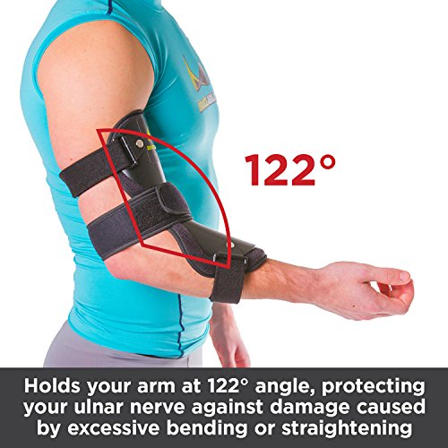 BraceAbility Cubital Tunnel Syndrome Elbow Brace | Splint to Treat Pain from Ulnar Nerve Entrapment, Hyperextended Elbow Prevention and Post Surgery Arm Immobilizer - S (Small/Medium)