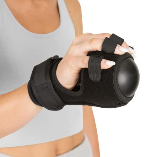 BraceAbility Anti Spasticity Splint - Contracture Stroke Resting Hand Orthosis Brace and Ball for Right or Left Cramp Relief, Twitching Pain, Recovery Therapy, Dupuytren's Treatment, Arthritis Remedy