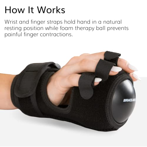 BraceAbility Anti Spasticity Splint - Contracture Stroke Resting Hand Orthosis Brace and Ball for Right or Left Cramp Relief, Twitching Pain, Recovery Therapy, Dupuytren's Treatment, Arthritis Remedy