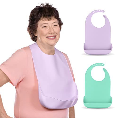 BraceAbility Clothing Protector Bibs - Adult Fun Washable Silicone Bibs for Alzheimers, Dementia Care, Disabled (Pack of 2)