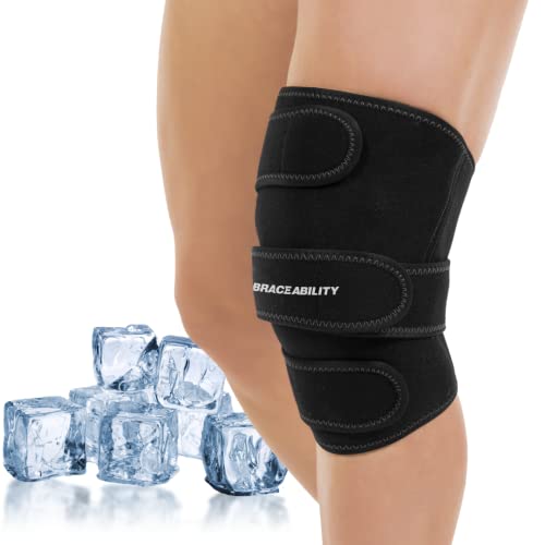 BraceAbility Ice Pack for Knee - Cold and Hot Therapy Compression Gel Wrap Brace for Men and Women's Post-Surgery Support, Kneecap Swelling, Torn Meniscus, Tendonitis, OA Pain Relief (One Size)