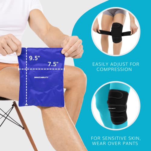 BraceAbility Ice Pack for Knee - Cold and Hot Therapy Compression Gel Wrap Brace for Men and Women's Post-Surgery Support, Kneecap Swelling, Torn Meniscus, Tendonitis, OA Pain Relief (One Size)