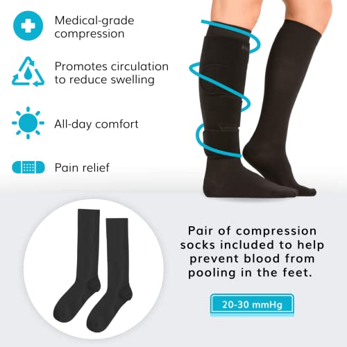 BraceAbility Lymphedema Leg Wrap - Swollen Feet and Ankle Garment Product for Lower Extremity Edema Swelling, Lymphatic Drainage, Water Retention Sleeve - 20-30 mmHg Compression Socks Included (M)