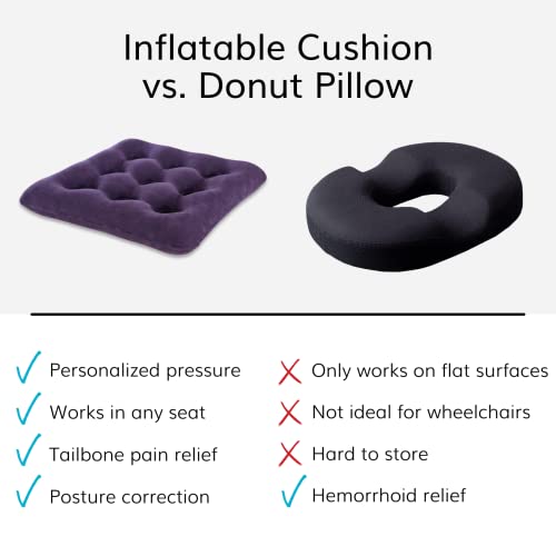 BraceAbility Inflatable Seat Cushion - Portable Pressure Relief Blow-Up Waffle Pad for Wheelchair, Office Chair, Airplane or Car, Bed Sore Prevention, Hip Bursitis, Low Back Pain (Air Pump Included)