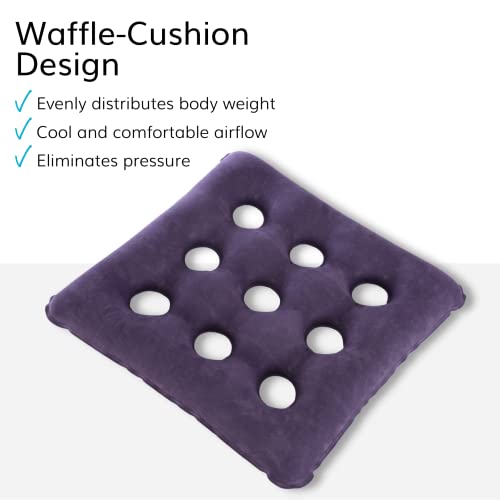 BraceAbility Inflatable Seat Cushion - Portable Pressure Relief Blow-Up Waffle Pad for Wheelchair, Office Chair, Airplane or Car, Bed Sore Prevention, Hip Bursitis, Low Back Pain (Air Pump Included)