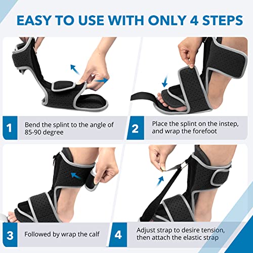 MKay Upgraded Plantar Fasciitis Night Splint Adjustable Plantar Fasciitis Brace with Support Plate | Night Splint for Plantar Fasciitis Women Men Achilles Tendonitis Relief Foot Drop Heel Pain Black