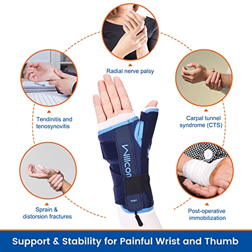 Willcom Wrist and Thumb Spica Splint Brace, Carpal Tunnel Syndrome Support, De Quervain's Tenosynovitis, Hand Stabilizer for Arthritis, Tendonitis, Pain Relief, Sprains Forearm Support Cast (M, Left Hand)