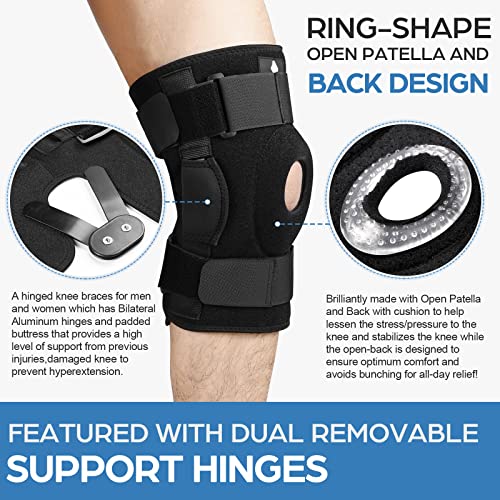 NEENCA Hinged Knee Brace, Compression Knee Support Brace for Men & Women, Open Patella Knee Wrap for Knee Pain, Swollen,Meniscus Tear,ACL,PCL,MCL,Joint Pain Relief, Injury Recovery.