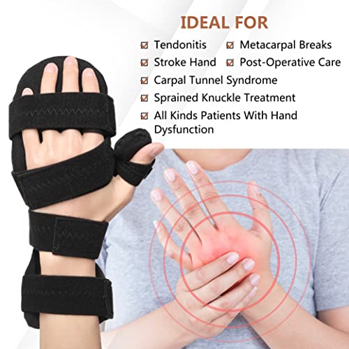 Scurnhau Resting Hand Brace, Soft Stroke Hand Splint Night Support for Finger Contractures, Hand Immobilizer for Carpel Tunnel Wrist Pain, Muscle Atrophy, Arthritis, Tendonitis, Metacarpal Breaks