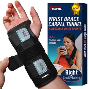 featol wrist brace for carpal tunnel, adjustable wrist support brace with splints right hand, small/medium, arm compression hand support for injuries, wrist pain, sprain, sports