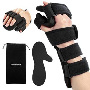 hoomtree stroke resting hand splint right&left resting hand splint with finger separator functional night immobilizer wrist finger brace for carpel tunnel pain,sprain fracture,tendonitis (right,black)