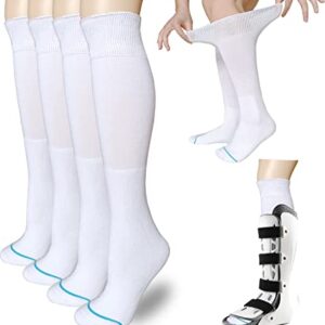 VEIGIKE Socks Liner for Orthopedic Walking Boots Walker Brace Shoe,Medical Tube Socks Under Air Cam Walkers and Fracture Boot Cast Surgical leg Cover White 2 Pairs