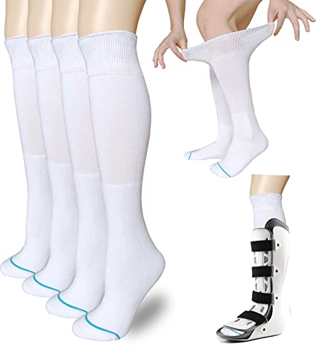 VEIGIKE Socks Liner for Orthopedic Walking Boots Walker Brace Shoe,Medical Tube Socks Under Air Cam Walkers and Fracture Boot Cast Surgical leg Cover White 2 Pairs