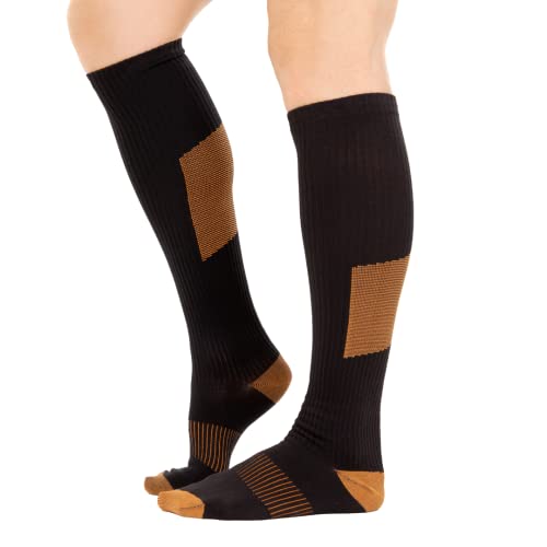 BraceAbility Compression Socks - Copper-Infused Medical Stockings for Anti-Embolism Inflammation, Pregnancy Pain, Varicose Spider Veins, Travel, Flights, Running, Diabetic Adult Relief (L/XL Pair)