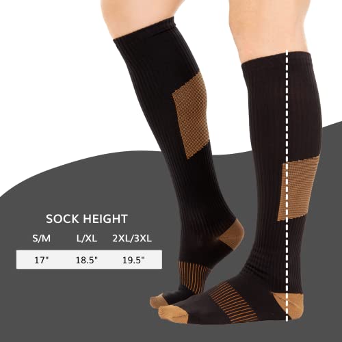 BraceAbility Compression Socks - Copper-Infused Medical Stockings for Anti-Embolism Inflammation, Pregnancy Pain, Varicose Spider Veins, Travel, Flights, Running, Diabetic Adult Relief (L/XL Pair)