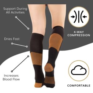 BraceAbility Compression Socks - Copper-Infused Medical Stockings for Anti-Embolism Inflammation, Pregnancy Pain, Varicose Spider Veins, Travel, Flights, Running, Diabetic Adult Relief (L/XL Pair)