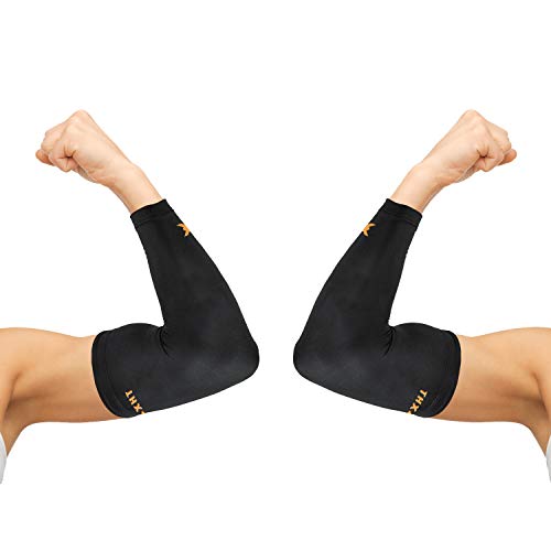 THX4COPPER Elbow Compression Sleeve(2 Pieces) - 1Copper Infused Support –Guaranteed Recovery Copper Elbow Brace-Idea for Workouts, Sports, Golfers, Tennis Elbow, Arthritis, Tendonitis-Large