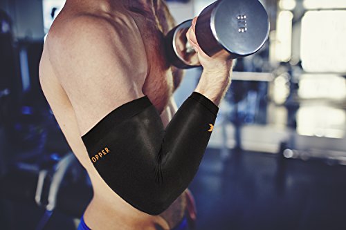 THX4COPPER Elbow Compression Sleeve(2 Pieces) - 1Copper Infused Support –Guaranteed Recovery Copper Elbow Brace-Idea for Workouts, Sports, Golfers, Tennis Elbow, Arthritis, Tendonitis-Large