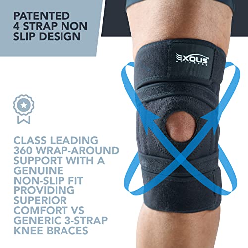 EXOUS BODYGEAR Knee Brace Meniscus Tear Support Fits Women, Men For Arthritis Acl, Mcl Pain Patented 4-way Adjustable NonSlip Wraparound Strap Dual Side Stabilizer For Patella Stability Size [medium]