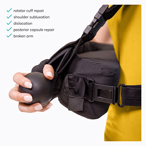 BraceAbility Abducted Shoulder Sling Immobilizer - Padded Rotator Cuff Support Brace with Pillow and Exercise Ball for Right or Left Arm Pain Relief From Post-Surgery Recovery and Subluxation (Large)