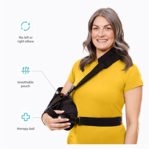 BraceAbility Abducted Shoulder Sling Immobilizer - Padded Rotator Cuff Support Brace with Pillow and Exercise Ball for Right or Left Arm Pain Relief From Post-Surgery Recovery and Subluxation (Large)