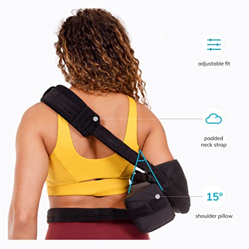 BraceAbility Abducted Shoulder Sling Immobilizer - Padded Rotator Cuff Support Brace with Pillow and Exercise Ball for Right or Left Arm Pain Relief From Post-Surgery Recovery and Subluxation (Large)