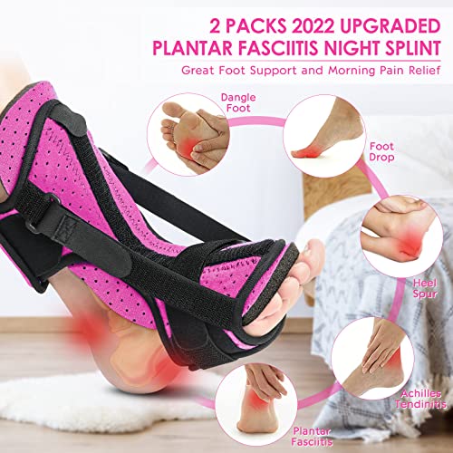 Plantar Fasciitis Night Splint: 2 Packs 2022 Upgraded Plantar Fasciitis Brace with Soft Memory Foam Pad | Ankle Brace for Plantar Fasciitis Relief Achilles Tendonitis Relief Foot Drop Heel Arch Pain Support for Women Pink