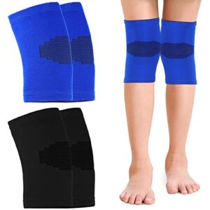 2 pairs kids knee sleeve kids knee brace children knee support kids knee compression sleeve child knee pads for basketball, volleyball, sports, gymnastics, black and blue (medium)