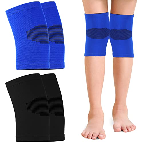 2 Pairs Kids Knee Sleeve Kids Knee Brace Children Knee Support Kids Knee Compression Sleeve Child Knee Pads for Basketball, Volleyball, Sports, Gymnastics, Black and Blue (Medium)